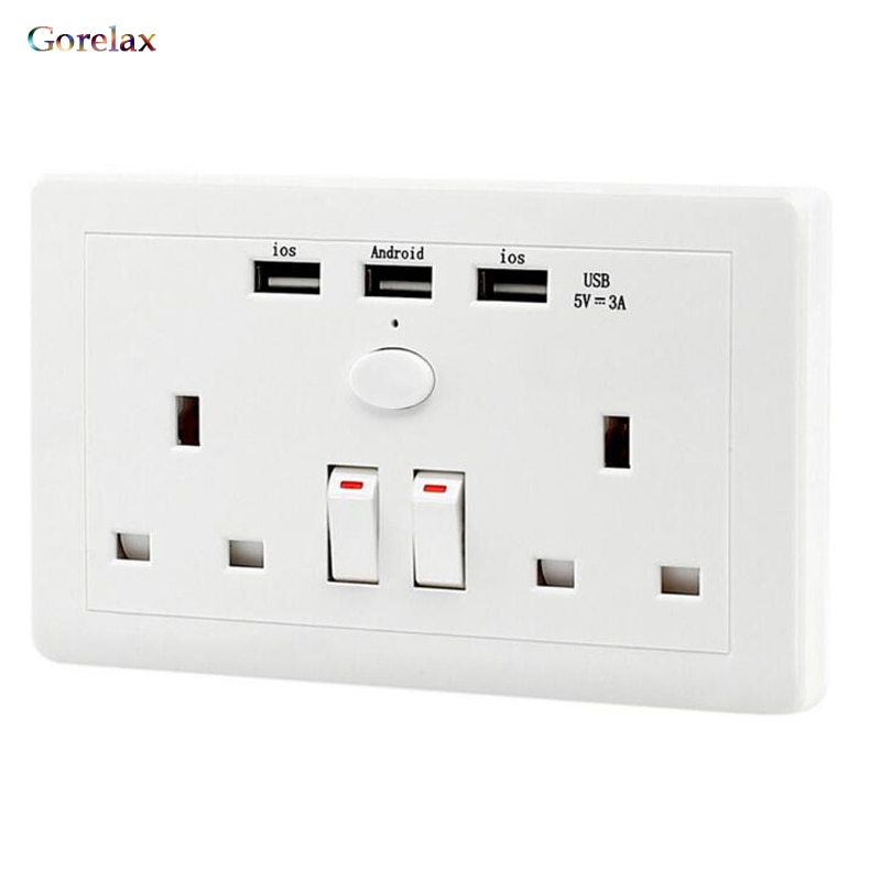 Gorelax UK USB Wall Socket 2 AC Outlet 3 USB Ports... – Vicedeal