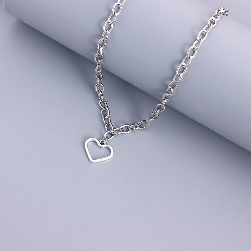 Punk Thick Lock Chain Heart Shape Pendant Short Ch... – Grandado