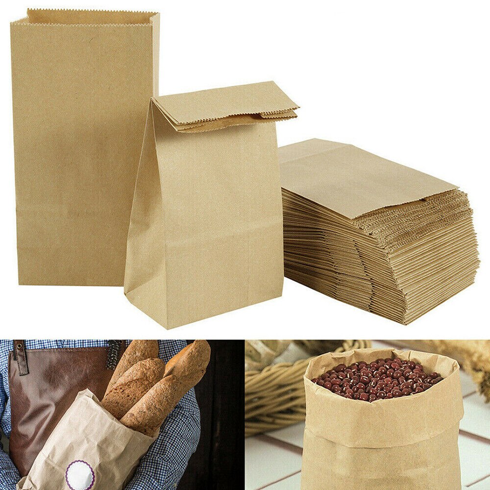 100Pcs Brown Kraft Paper Lunch Food Carrier Bags T... – Grandado