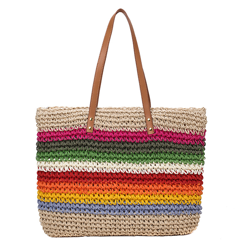 Women Rainbow color Handbag Beach Bag Rattan Woven... – Vicedeal