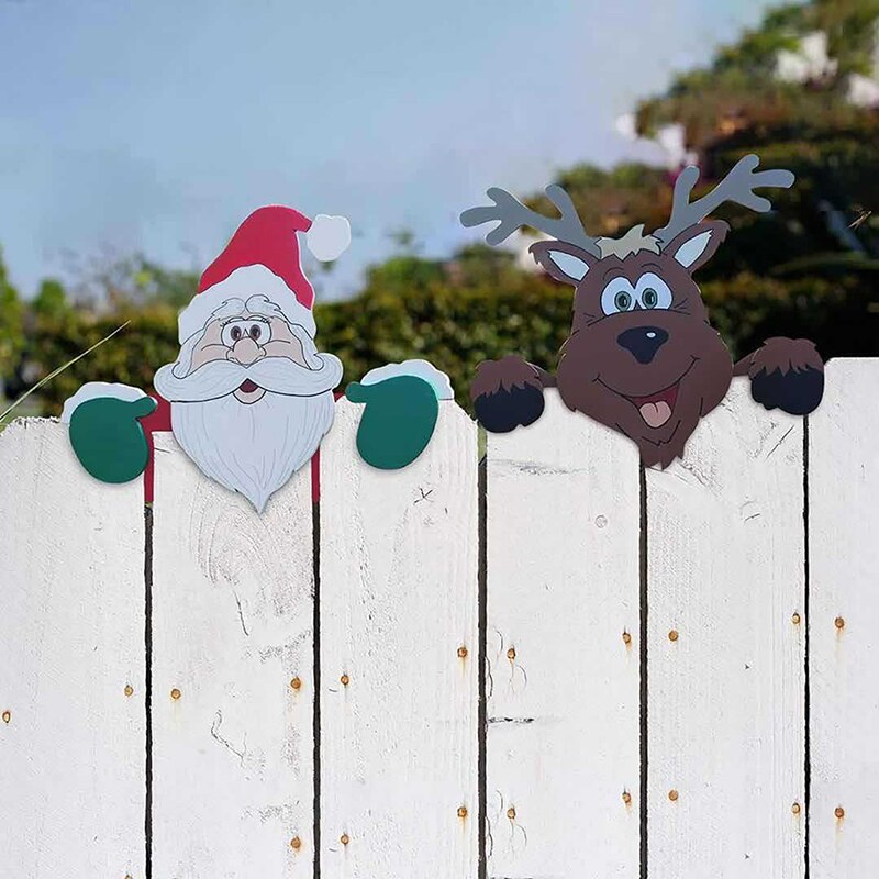Large Christmas Santa Reindeer Fence Peeker Yard D... – Vicedeal