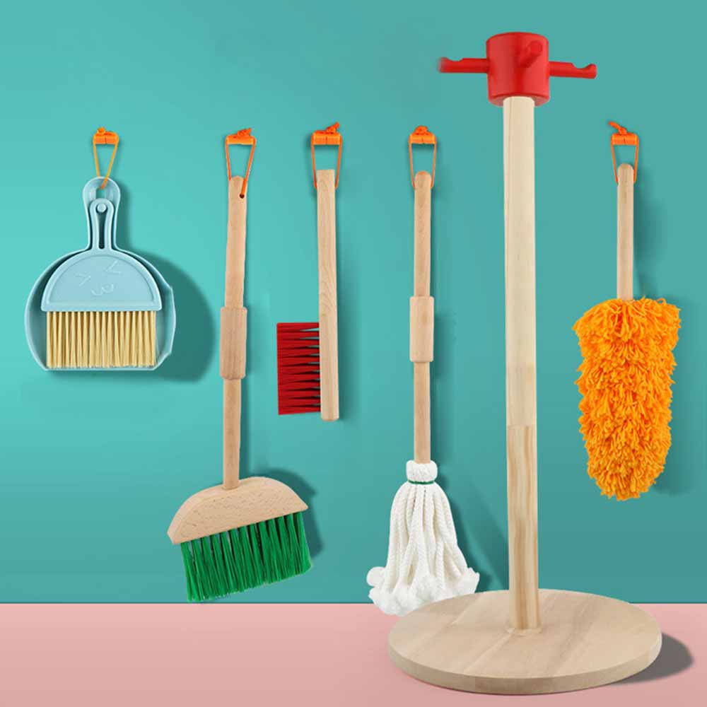 Wooden Pretend Play Cleaning Broom Mop Brush Hangi... – Grandado