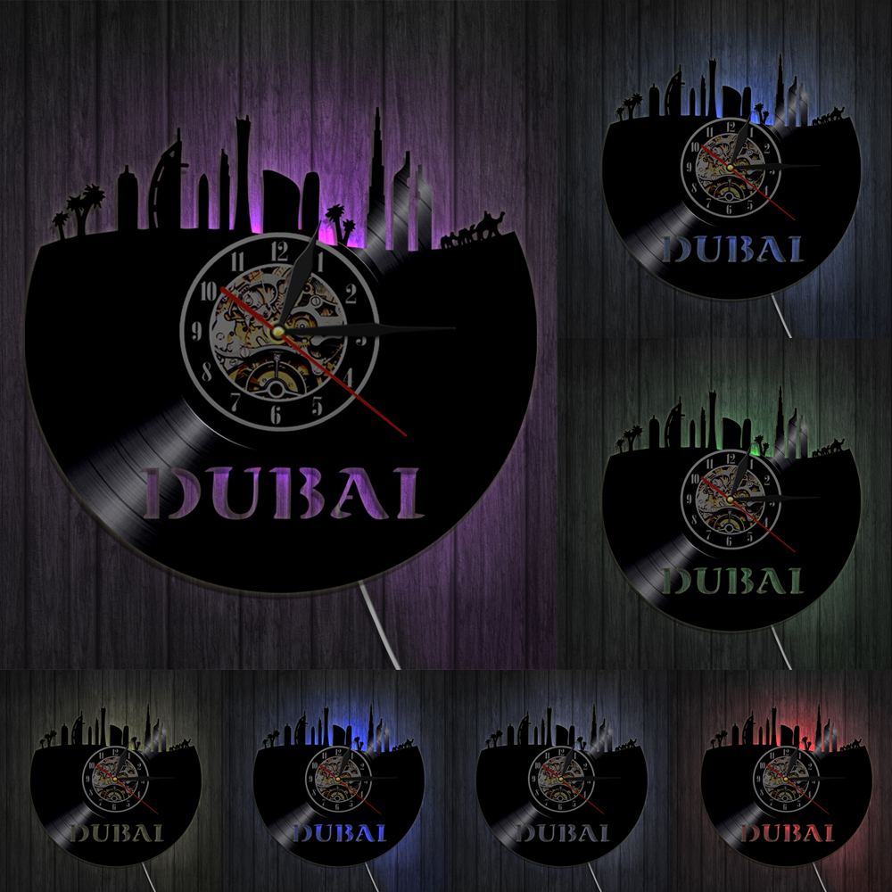 Dubai Skyline Wall Clock United Arab Emirates Vint... – Grandado