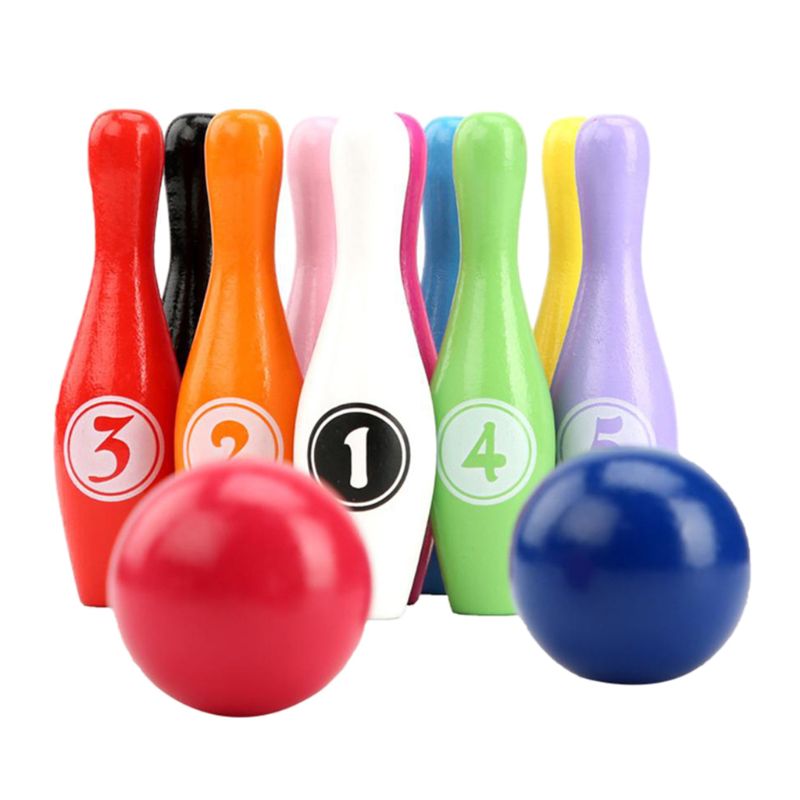12pcs/set Wooden Color Bowling Set 10 Pins 2 Ball ... – Grandado
