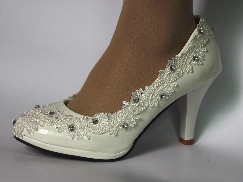 White Lace Sweet Pumps Princess Party Heels Weddin... – Grandado
