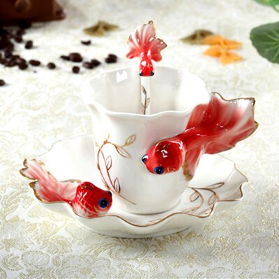 3D Goldfish Enamel Coffee Mug Cup Porcelain Tea Mi... – Grandado