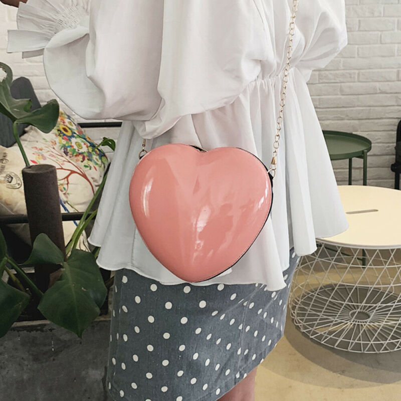 Love Heart Shaped Hard Shell Chain Shoulder Crossbody Bag Girl Handbag ...