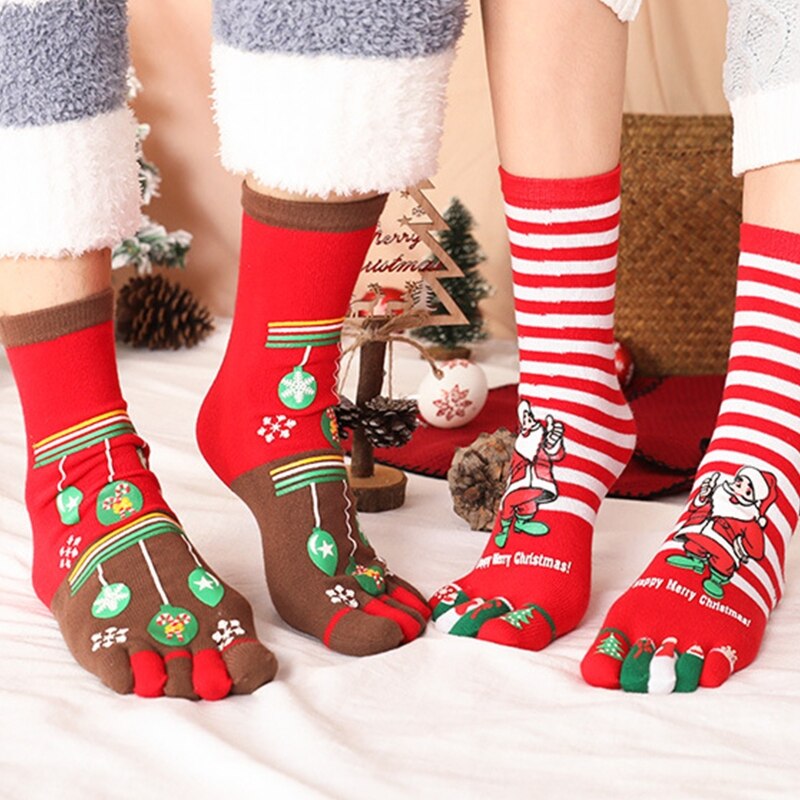 4 Pairs Christmas Five Toes Crew Socks Cartoon Sno... – Grandado