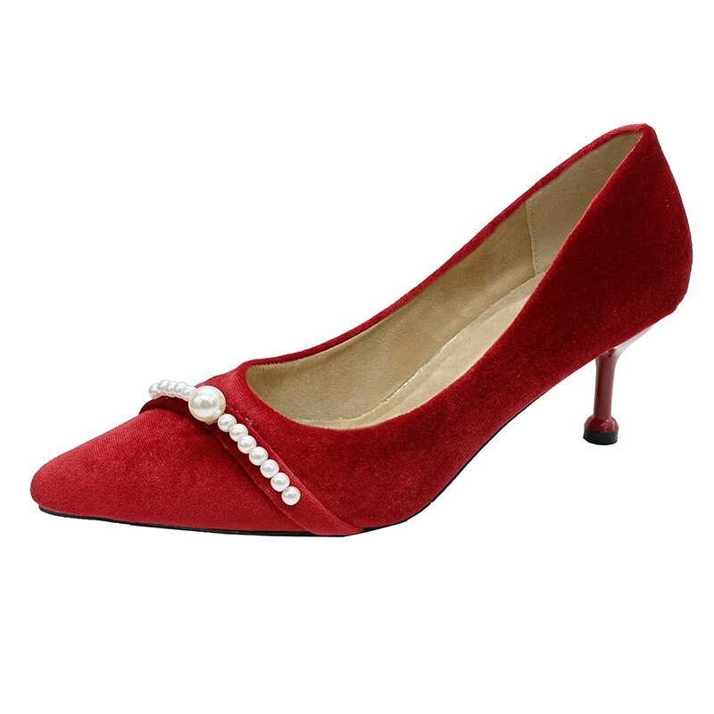 Women's Red Pumps Ankle Suede Leather Shoes for Wo... – Grandado