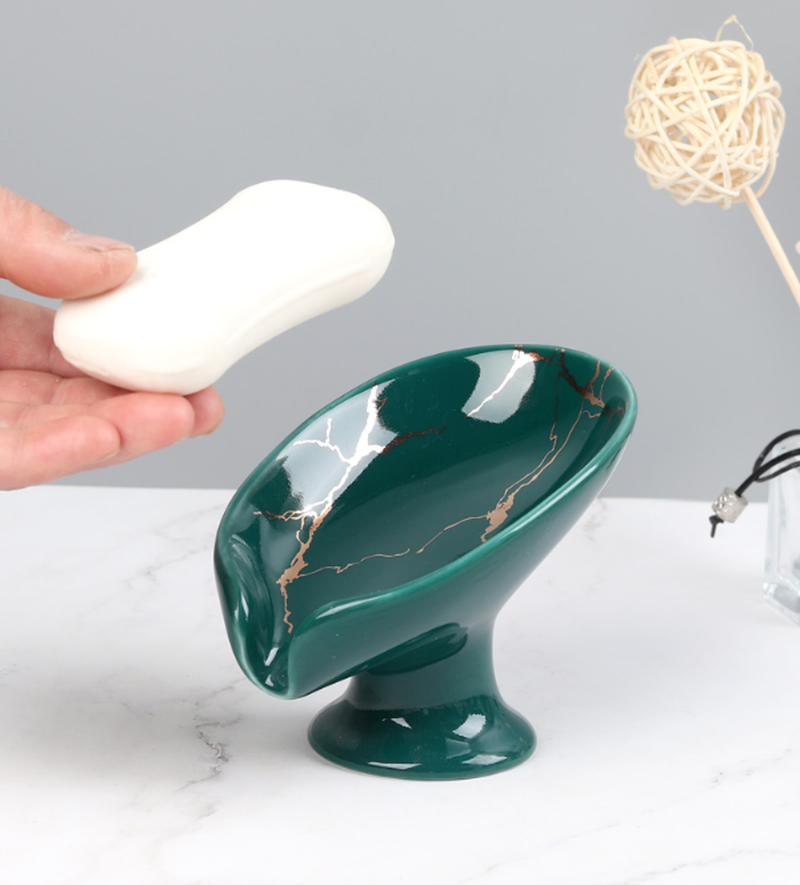 Nordic Ceramic Leaf Soap Box Drain Household Non-p... – Grandado