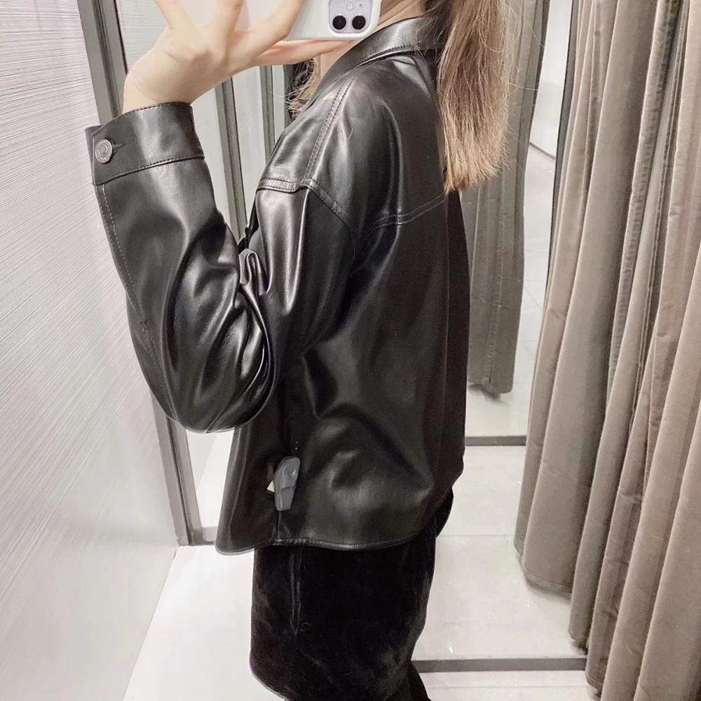 ZA spring women basic style black PU leather long ... – Grandado