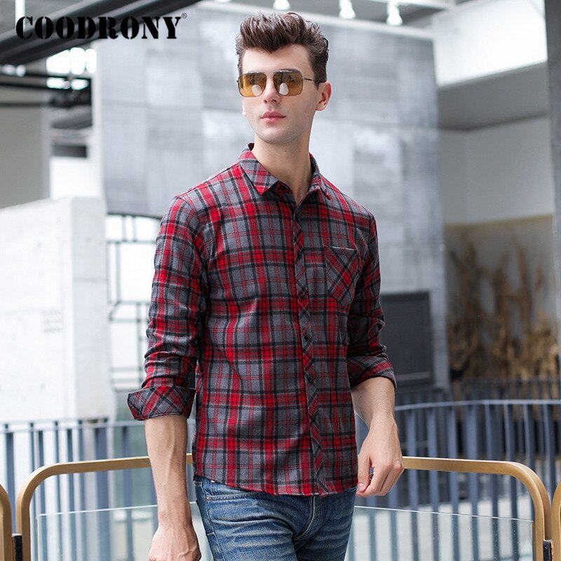 Coodrony Lange Mouw Mannen Mode Plaid Heren Shirts... – Grandado