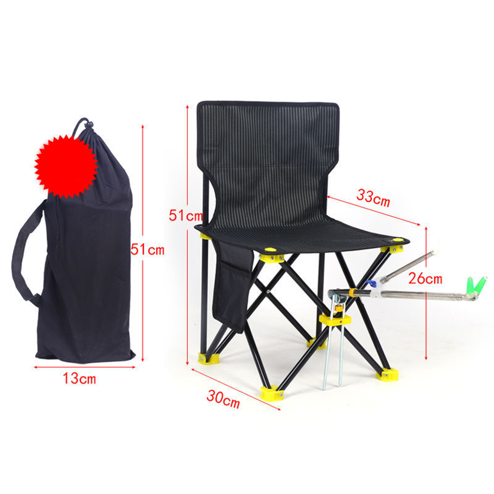Portable Camping Chair With Storage Bag Black Ligh... – Grandado