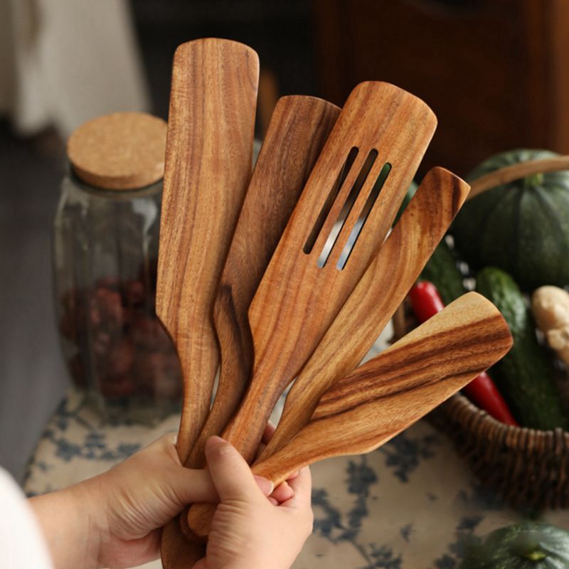 Wooden Spatula Leaky Shovel Long Handle Cooking To... – Grandado