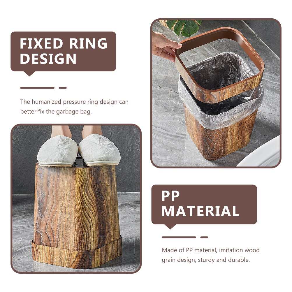 Retro Imitation Wood Grain Trash Can Garbage Can B... – Grandado