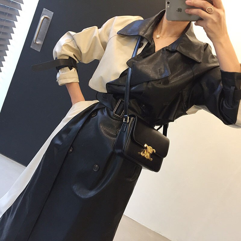 spring Winter leather jacket women Patchwork Waist... – Vicedeal