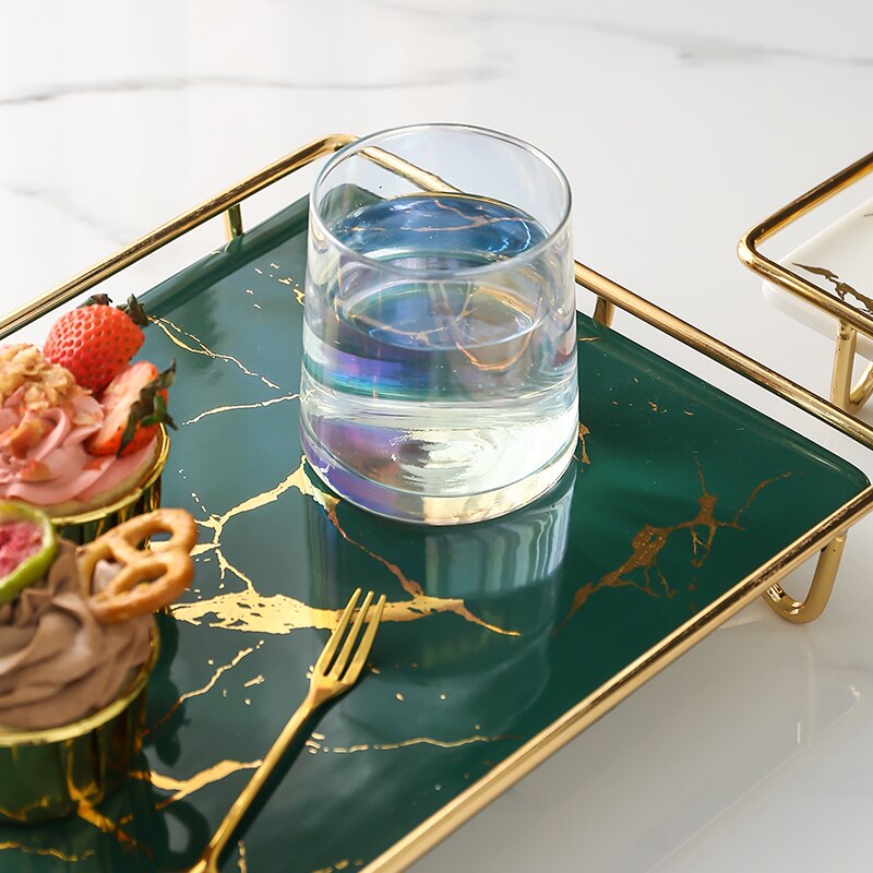 Emerald Marble Cake Tray Metal Frame Ceramic Tray ... – Grandado