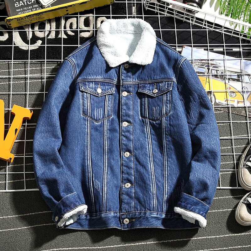 Men Winter Denim Jackets Thicker Warm Blue Jean Co... – Grandado