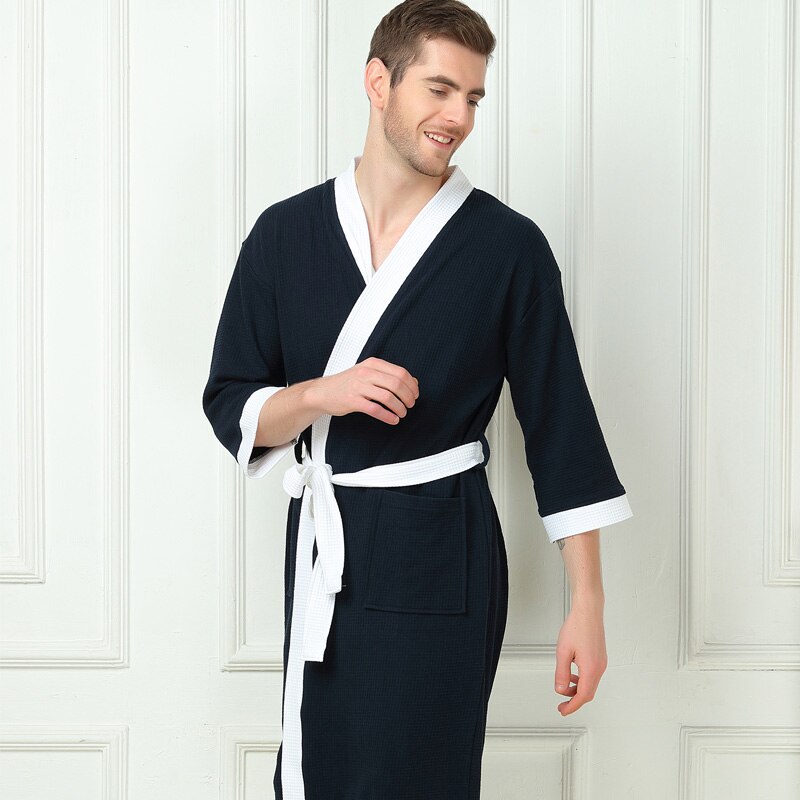 Waffle 100% Cotton Long-sleeve Men Bathrobes Men's... – Vicedeal