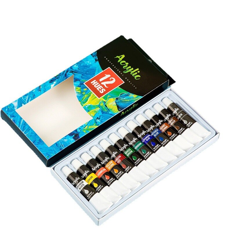 Acryl Verf 12 Kleuren Professionele Borstel Set 12... – Vicedeal