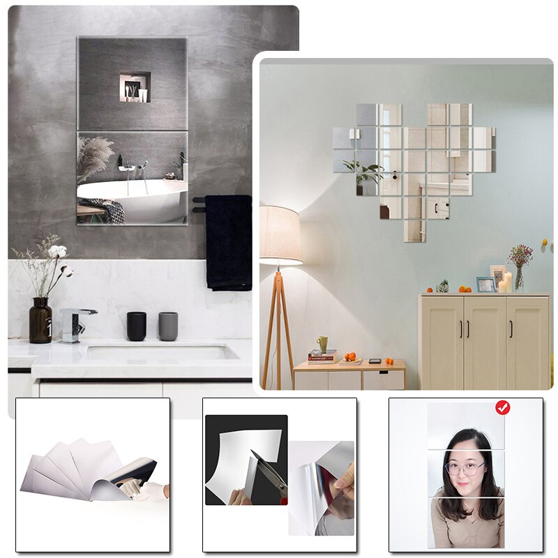 1pc Mirror Wall Sticker Bathroom Mirror Effect Wal... – Grandado