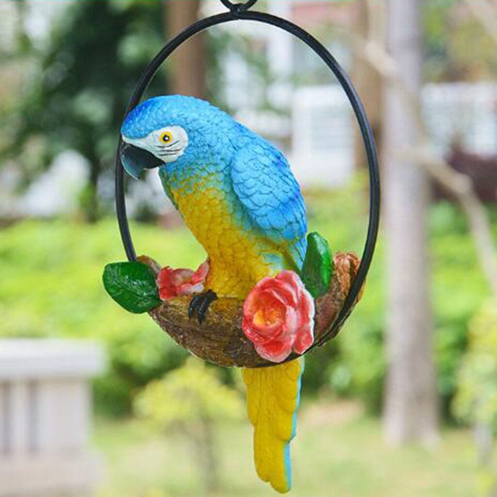 Resin Lifelike Parrot Statue Perch on Metal Ring B... – Vicedeal