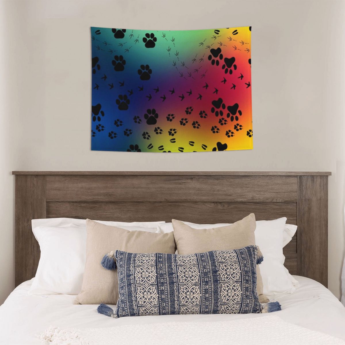 Colorful cat and dog paw prints Tapestry Wall Deco... – Grandado