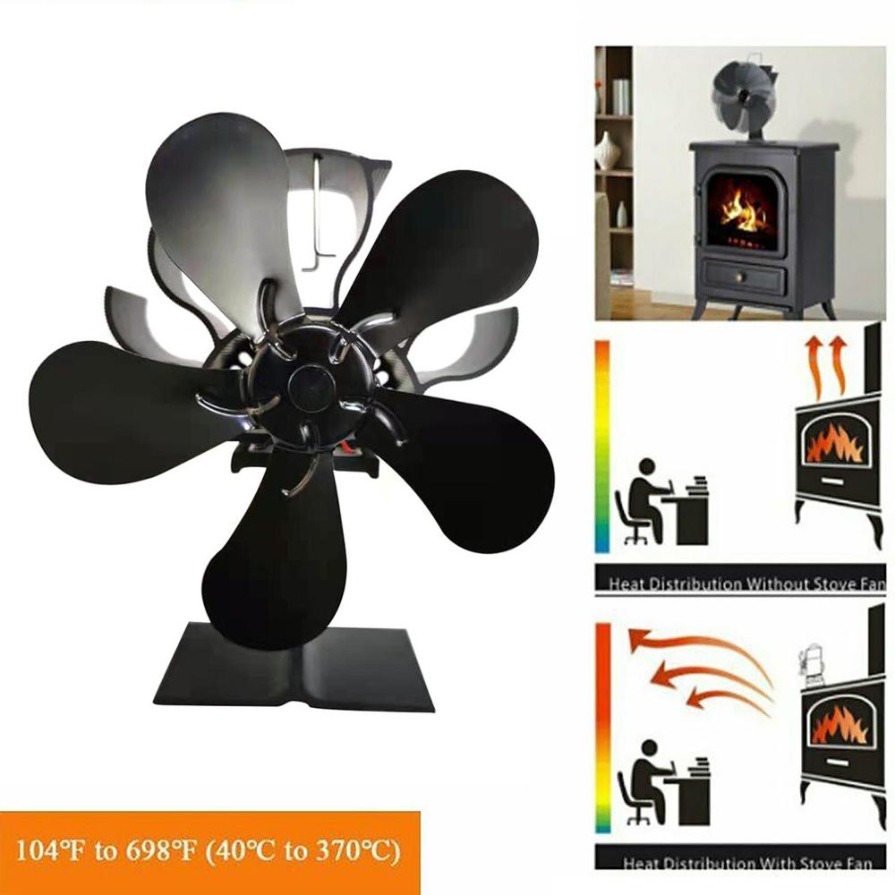 5 Blade Black Fireplace Heat Powered Stove Fan Woo... – Vicedeal