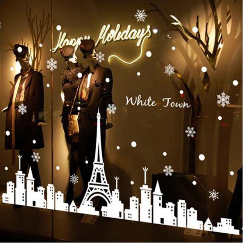 Reusable white town Christmas Window Sticker Self ... – Grandado