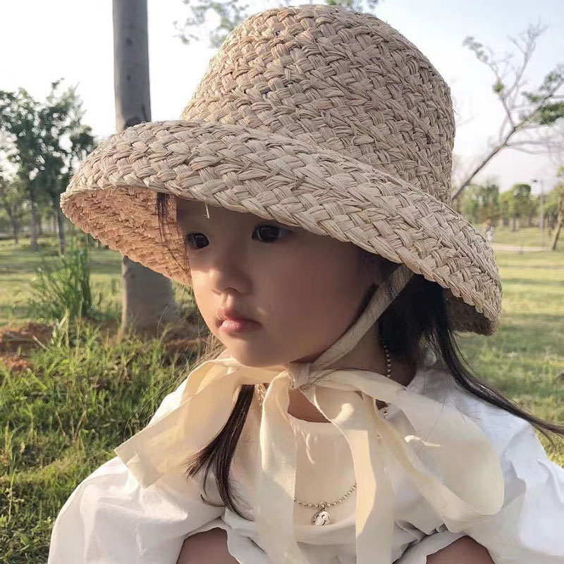Girls Summer Sun Hats With Long Ribbon Child Flat ... – Grandado
