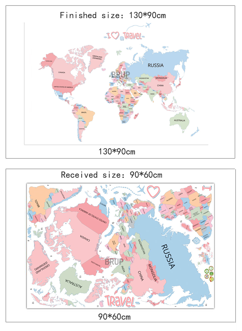 130*90cm Large Colorful World Map Wall Stickers Ma... – Grandado