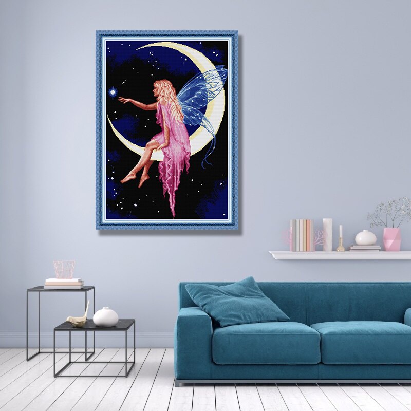 The Moon Fairy Paintings Aida Canvas Cross-stitch ... – Grandado