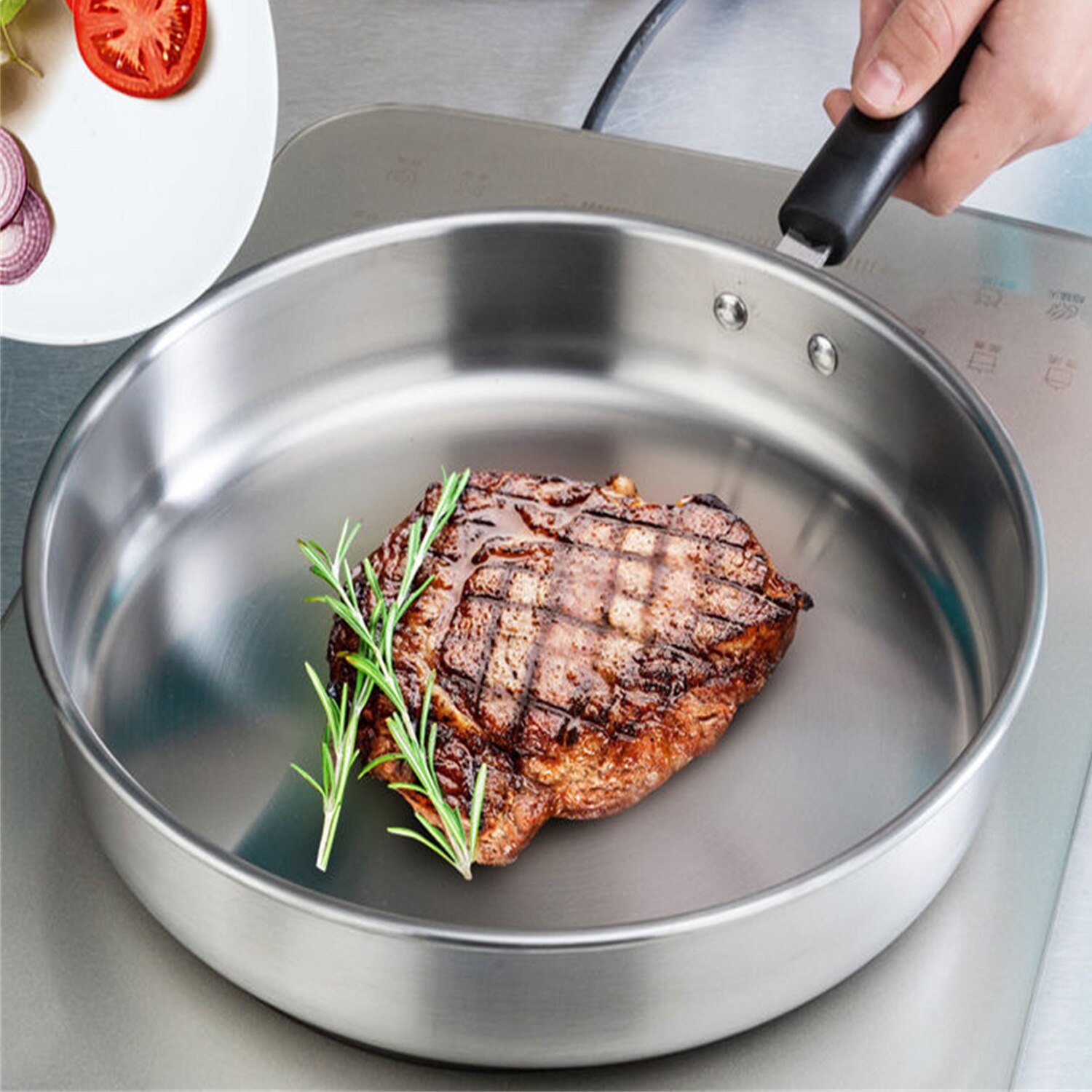 Schnesland Stainless Steel Frying Pans with Glass ... – Vicedeal