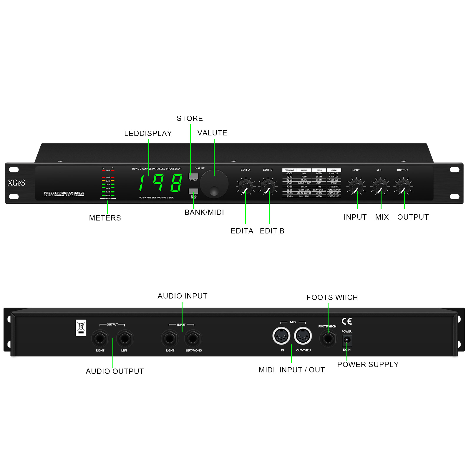 digital reverberation multi effect DSP processor a... – Grandado