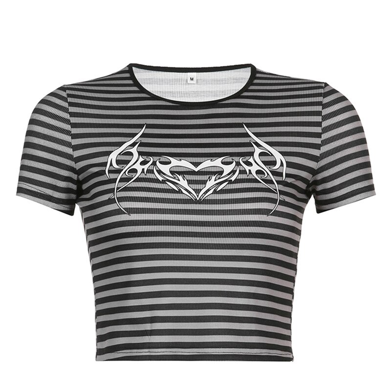 2000s Aesthetic Gothic Tshirt Summer Women Stripe ... – Vicedeal