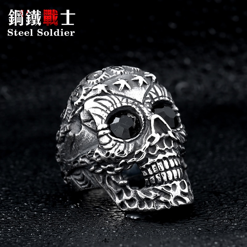 Steel soldier stainless steel men punk skull jewel... – Grandado