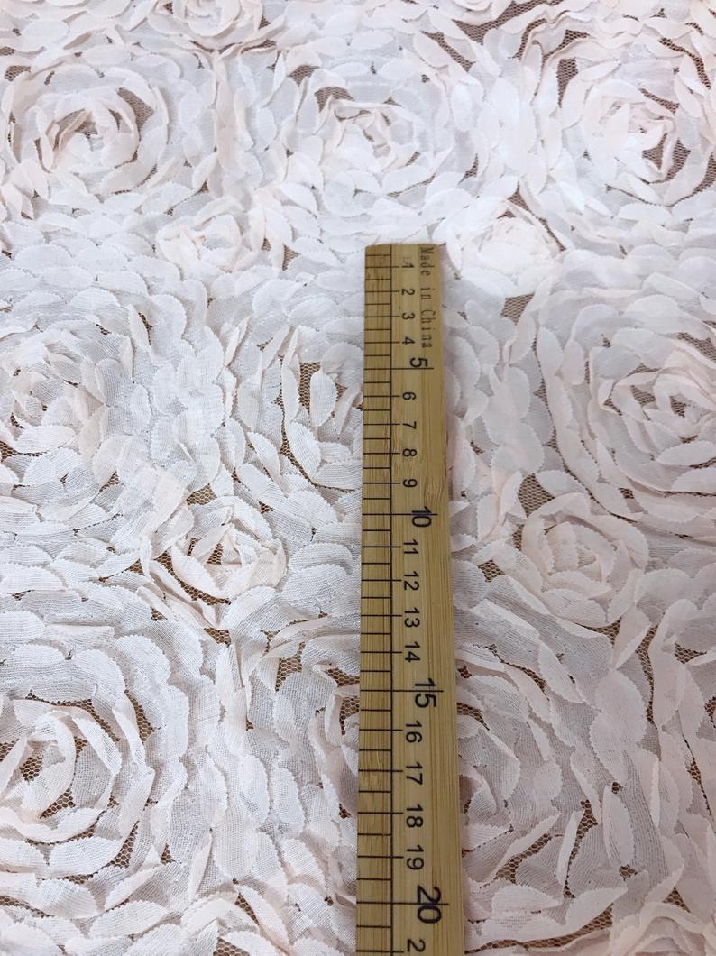 1 Yard Peach Pink Rosette Fabric Lace, Chiffon Ros... – Grandado