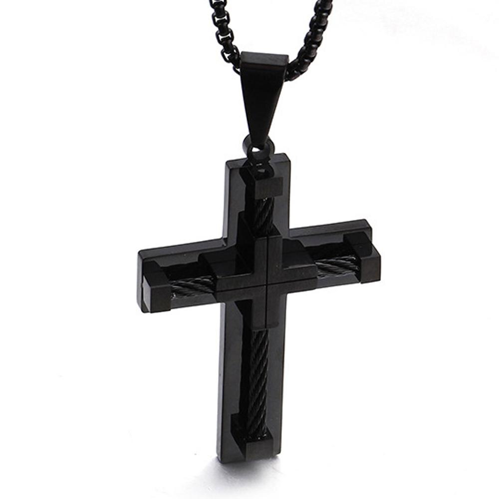 Men's Black Jesus Cross Chain Necklace Men'... – Grandado