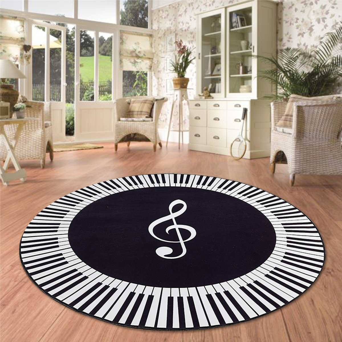 Tapijt Muziek Symbool Piano Toetsen Zwart Wit Rond... – Grandado