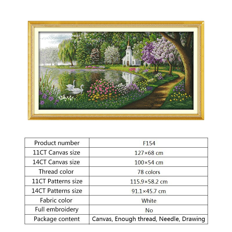 Green Lake Scenery Painting 14CT Counted Printed o... – Grandado
