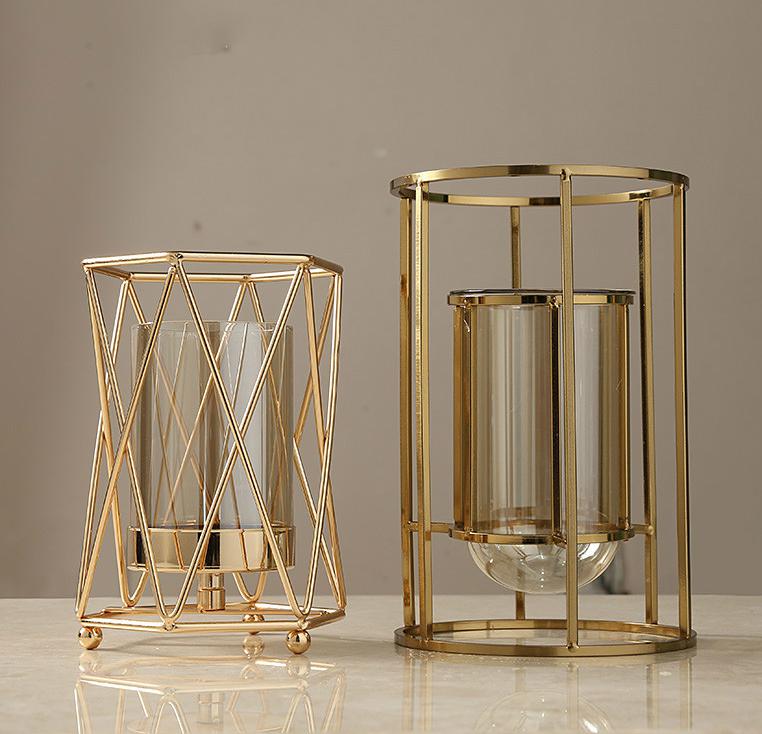 Gold Glass Vase Home Decor Flower Vase Gold Metal ... – Grandado