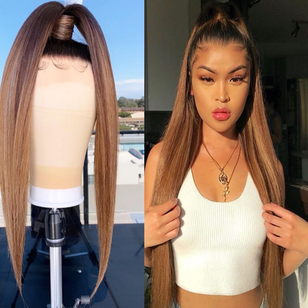 Dlme ombre brun syntetisk spets front peruk naturl... – Grandado