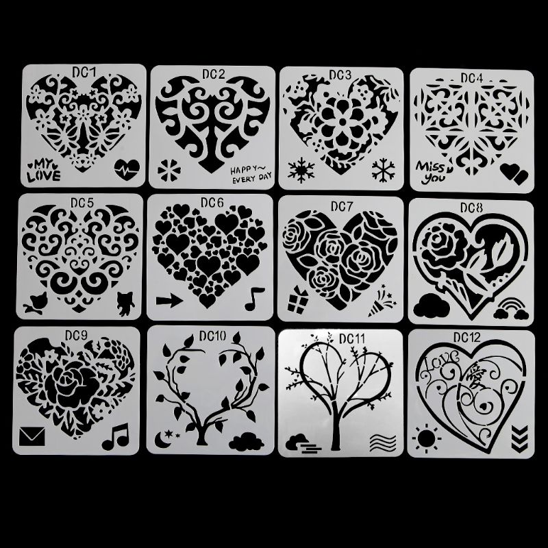 12Pcs Flower Heart Drawing Molds Plastic Children ... – Grandado