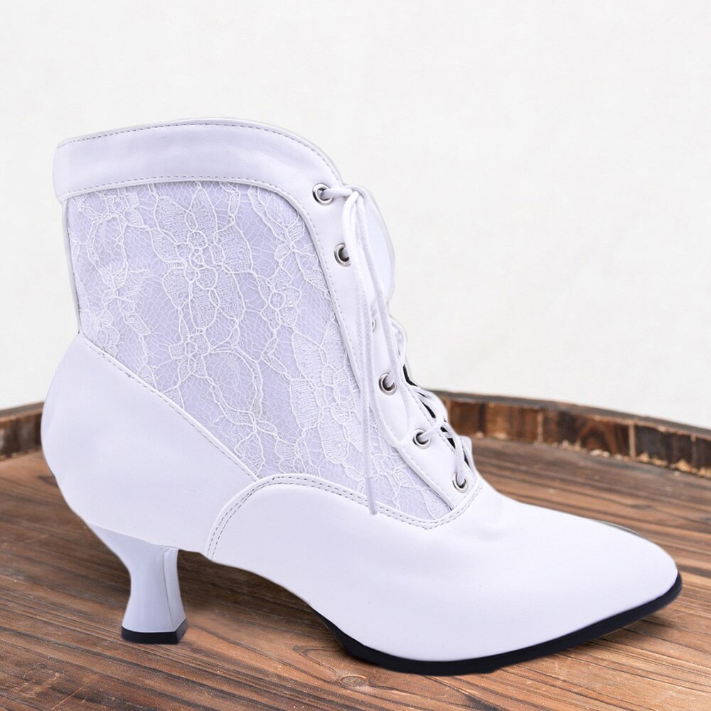 Victorian Retro Boots Lace Up Kitten Heel Boots Wo... – Grandado