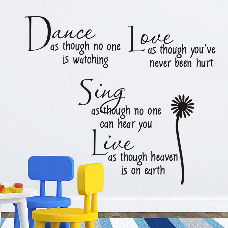 dance love sing live quotes wall decals pvc wall s... – Vicedeal