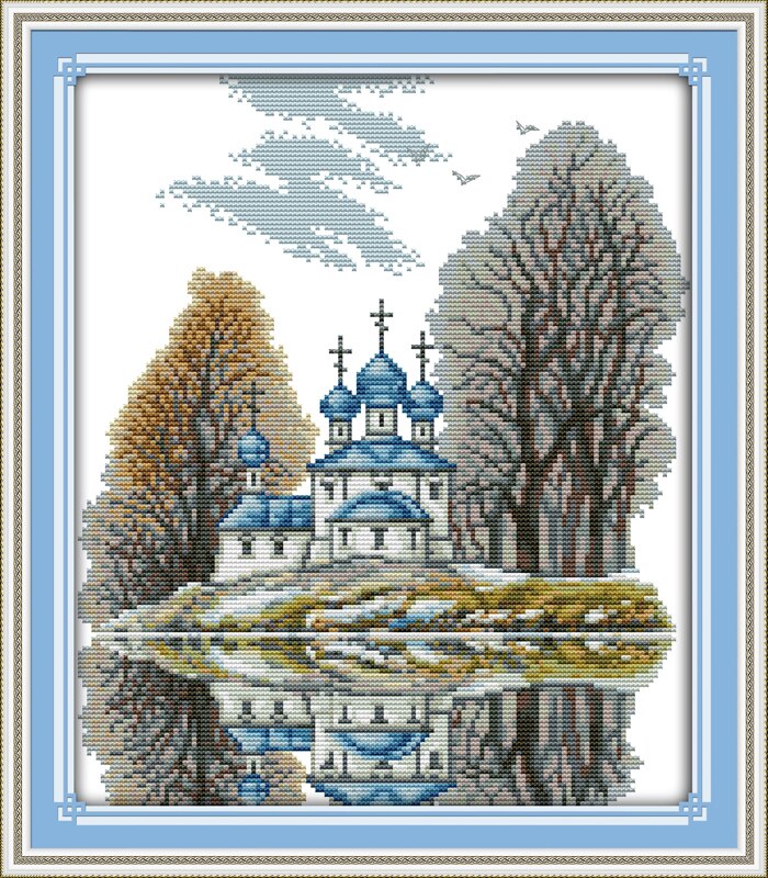 Blue castle cross stitch kit 14ct 11ct count print... – Grandado