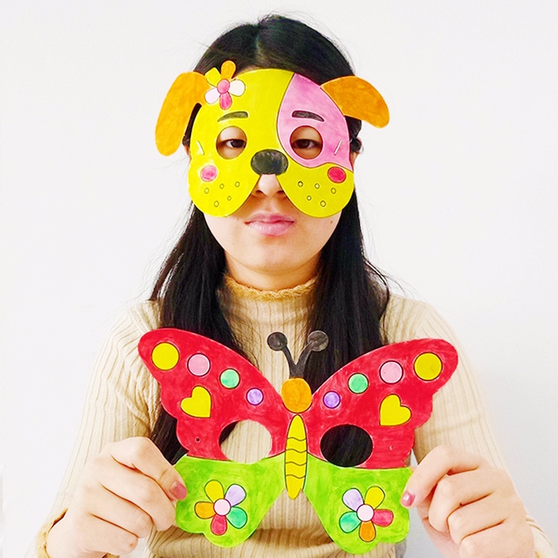 8Pcs Cartoon Animal Painting Mask DIY Color Kinder... – Grandado