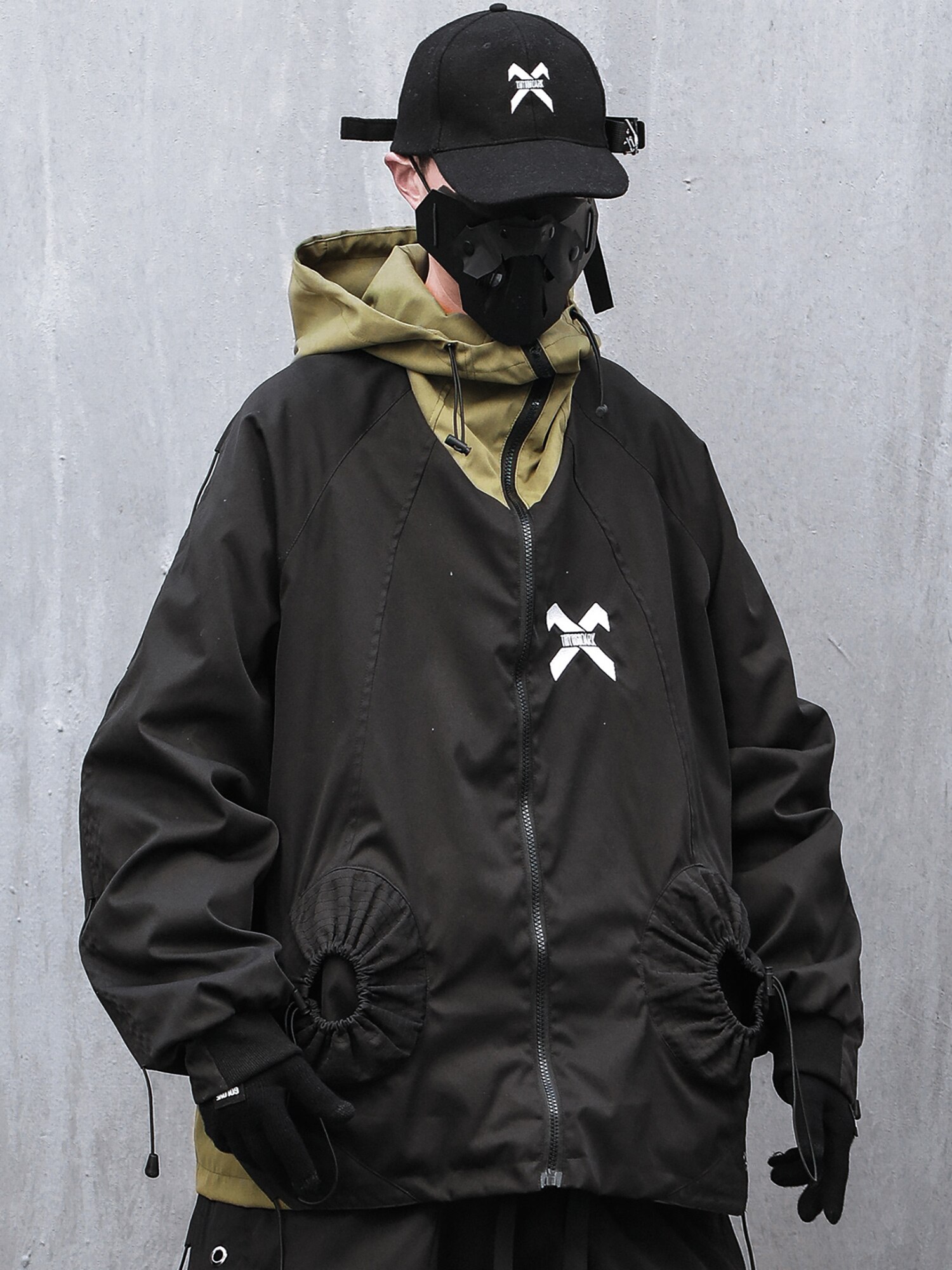 Men Streetwear Hooded Jacket Cargo Patchwork Zippe... – Grandado