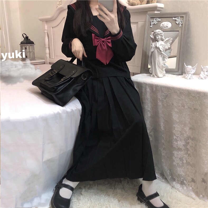 Japanese College Style Dark Basic JK Sailor Suit L... – Grandado