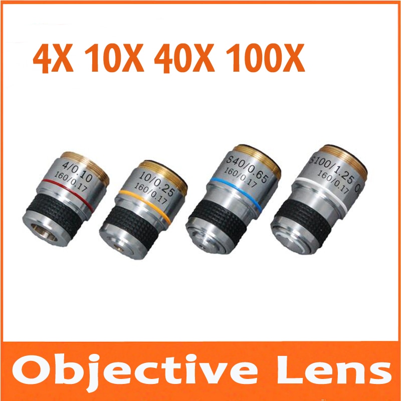 4X 10X 40X 100X 4PCS Biological Microscope L=185 A... – Grandado